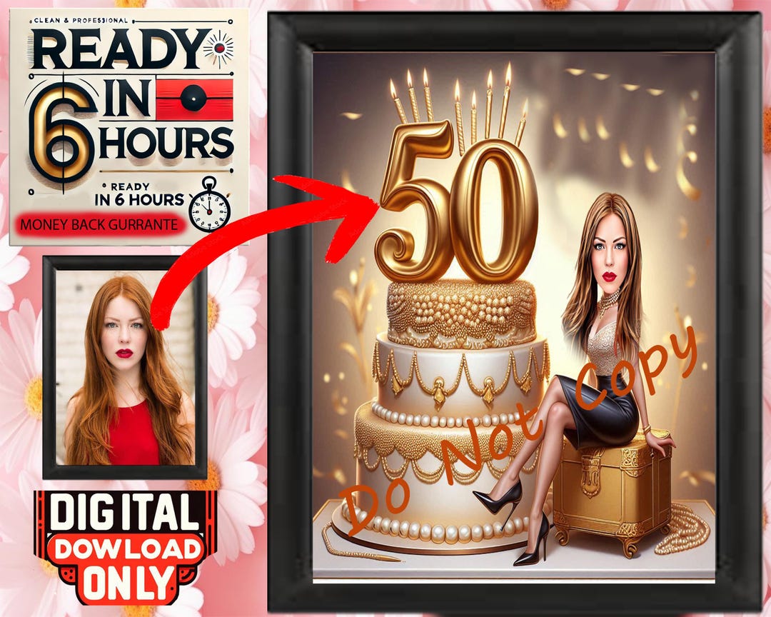 Personalised 50th Cartoon Portrait, Custom Happy Birthday Caricature ...