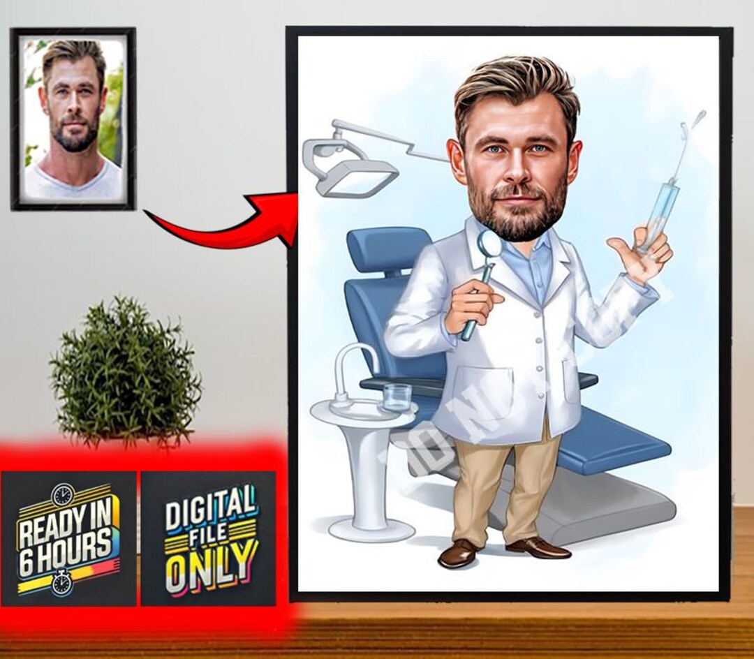 Personalized Male Dentist Cartoon Portrait, Custom Dentist Caricature ...
