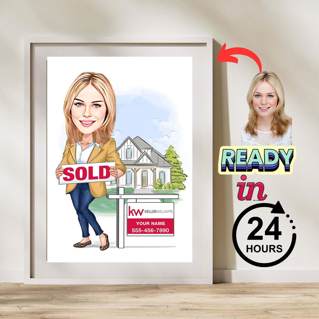 Custom Female Realtor Cartoon Portrait, Realtor Portrait, Gift for ...