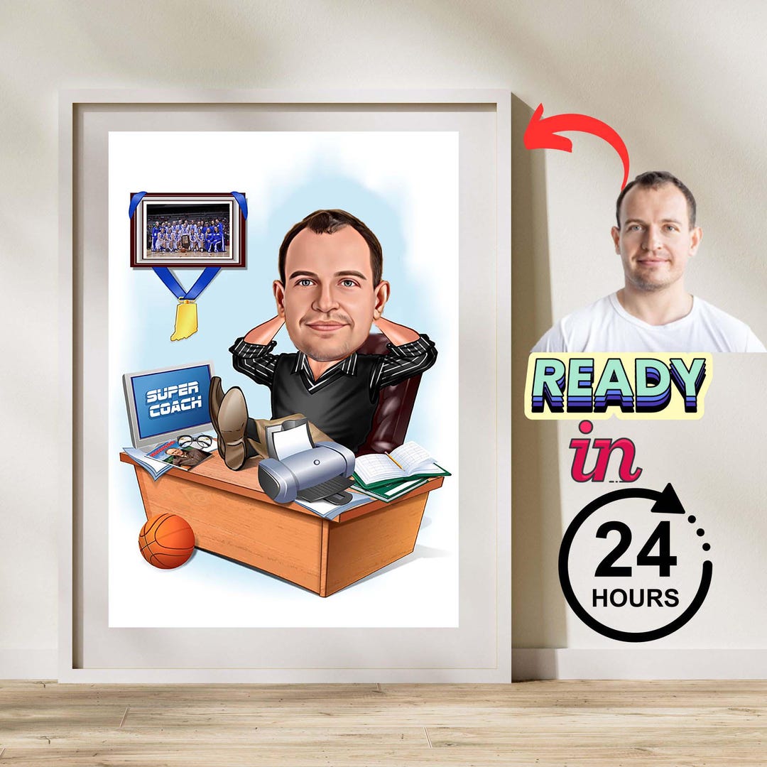 Personalized BASKETBALL COACH Cartoon Custom Caricature Basketball ...