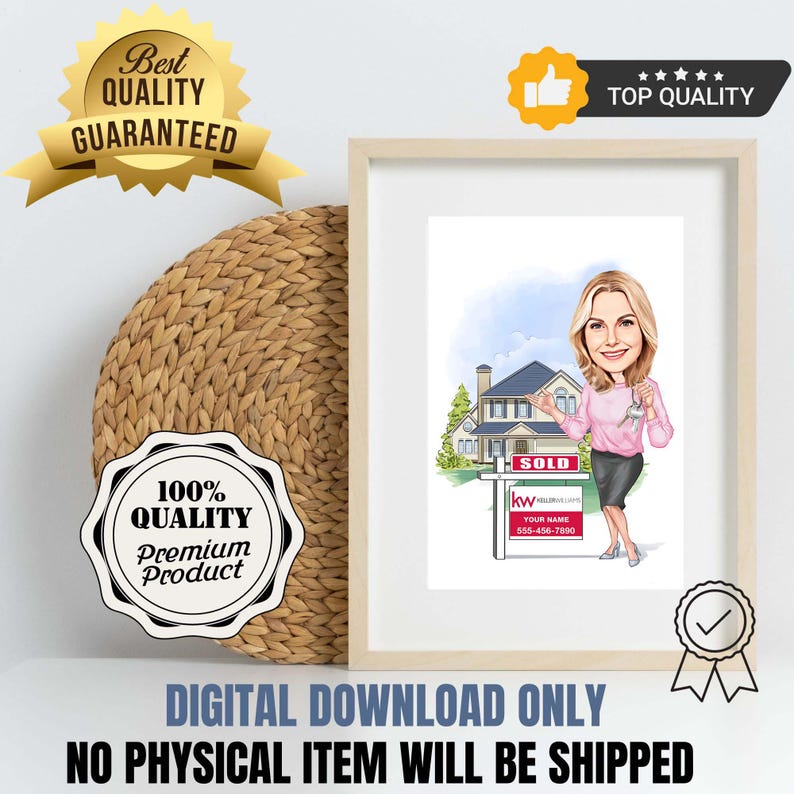 Realtor Cartoon Gift, Custom Female Real Estate Agent Caricature ...