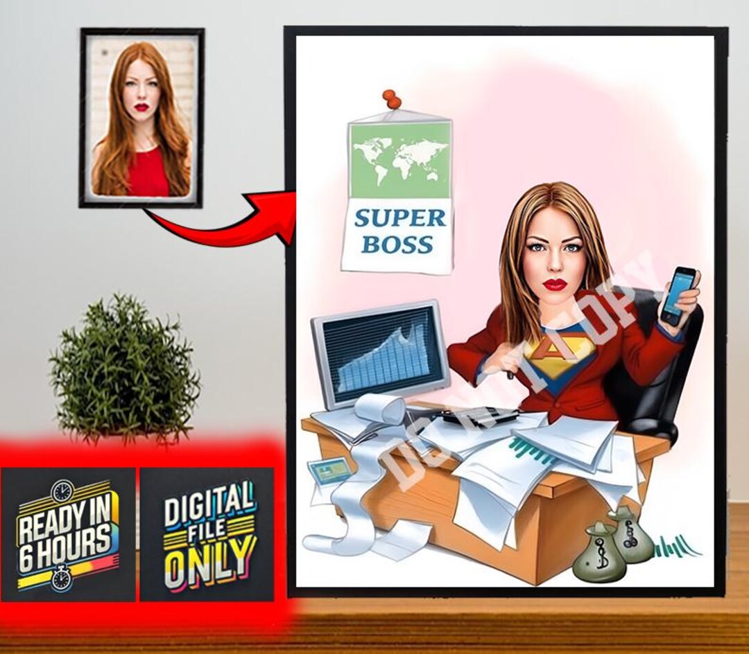 Personalized Female Super Boss Cartoon Portrait, Custom Female Boss ...