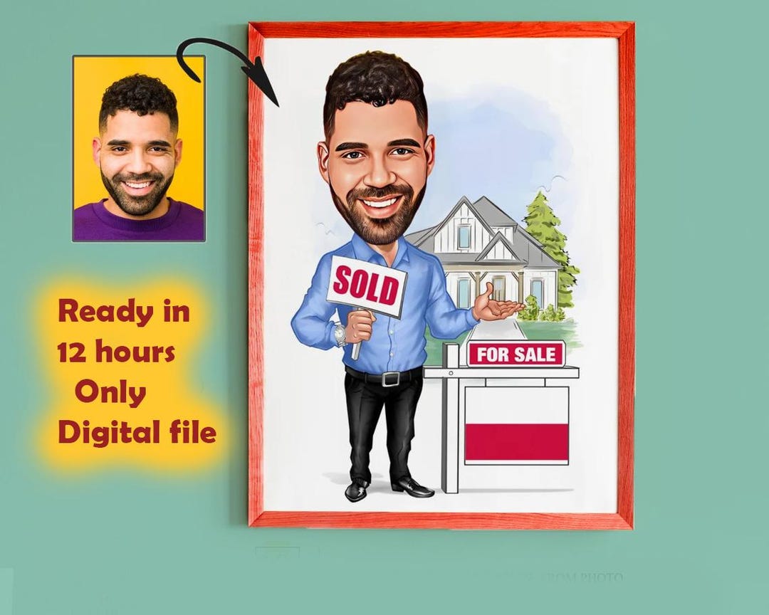 Personalized Realtor Cartoon Portrait | Custom Real Estate Agent ...