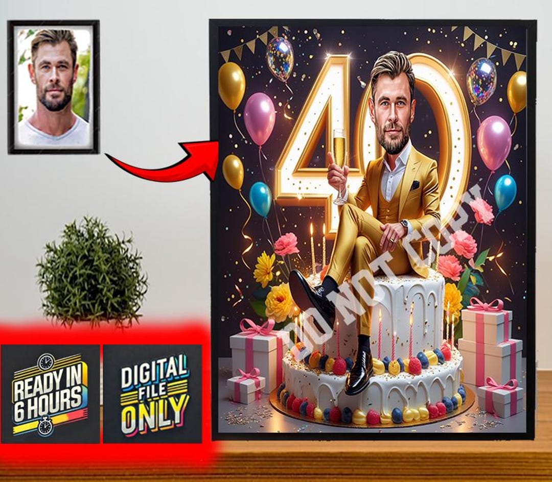 Custom 40th Cartoon Portrait | 40th Caricature | Personalized Happy ...
