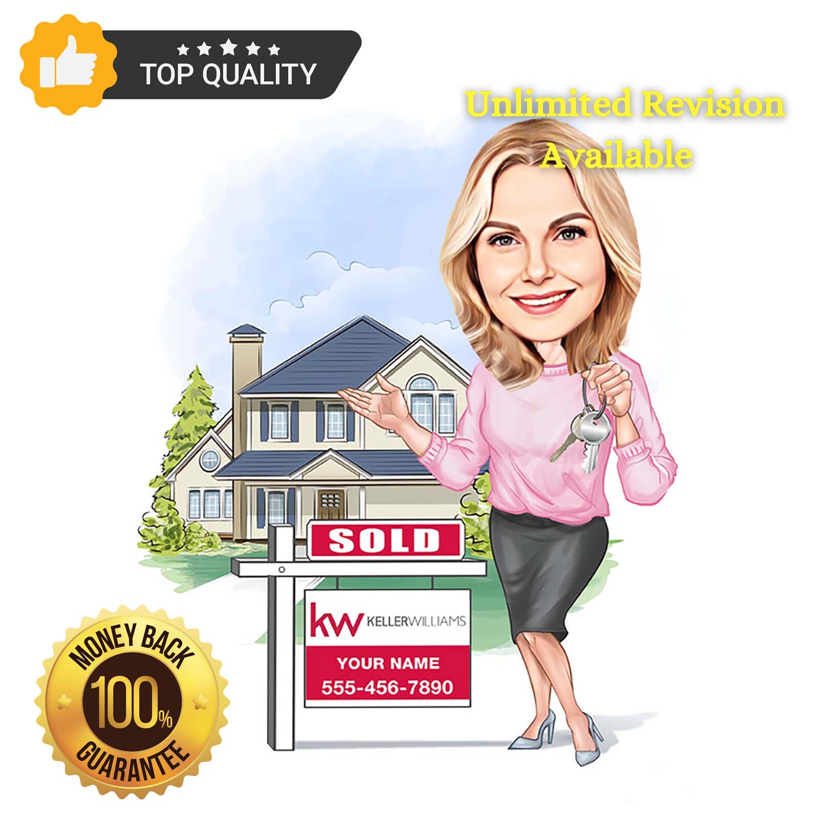 Realtor Cartoon Gift, Custom Female Real Estate Agent Caricature ...