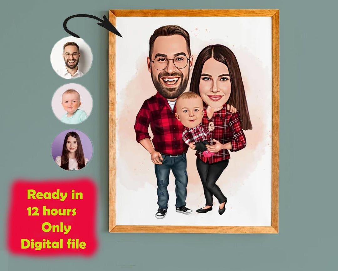 Custom Family Cartoon Portrait, Family Portrait, Family Gift, Family ...