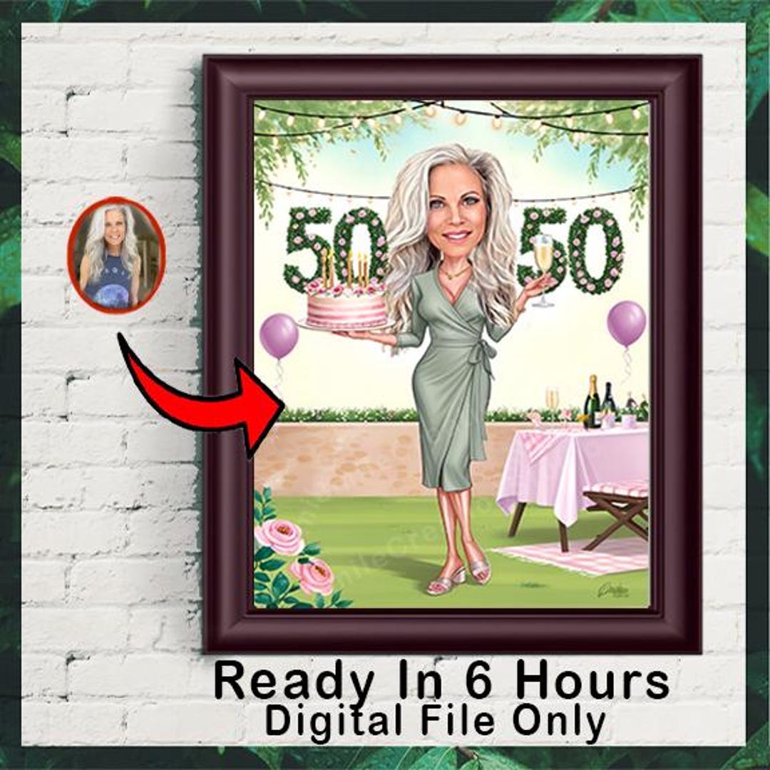 Custom 50th Cartoon Portrait | 50th Caricature | Personalized Happy ...