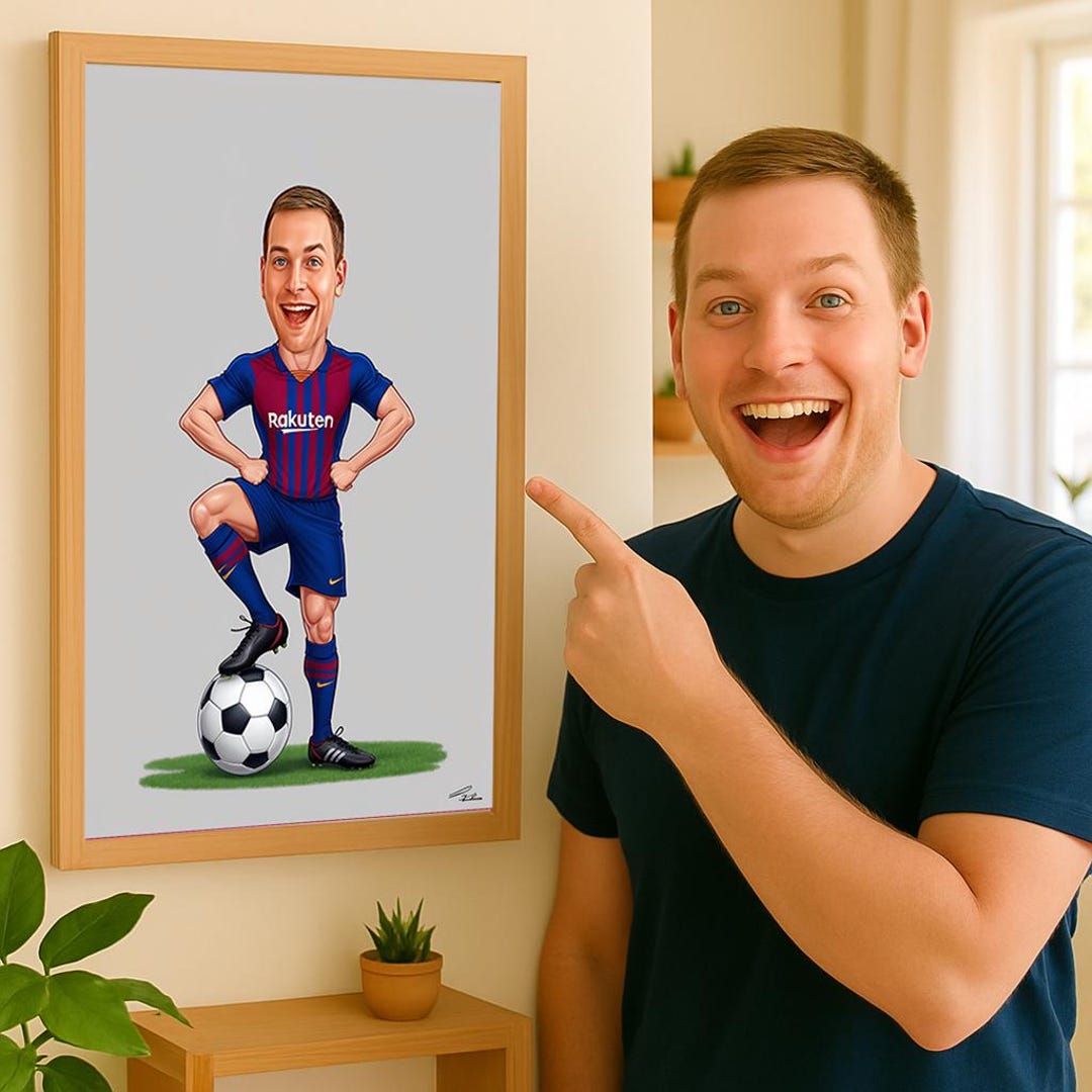 Footballer Caricature, Football Cartoon Portrait, Gift for Him, Soccer ...