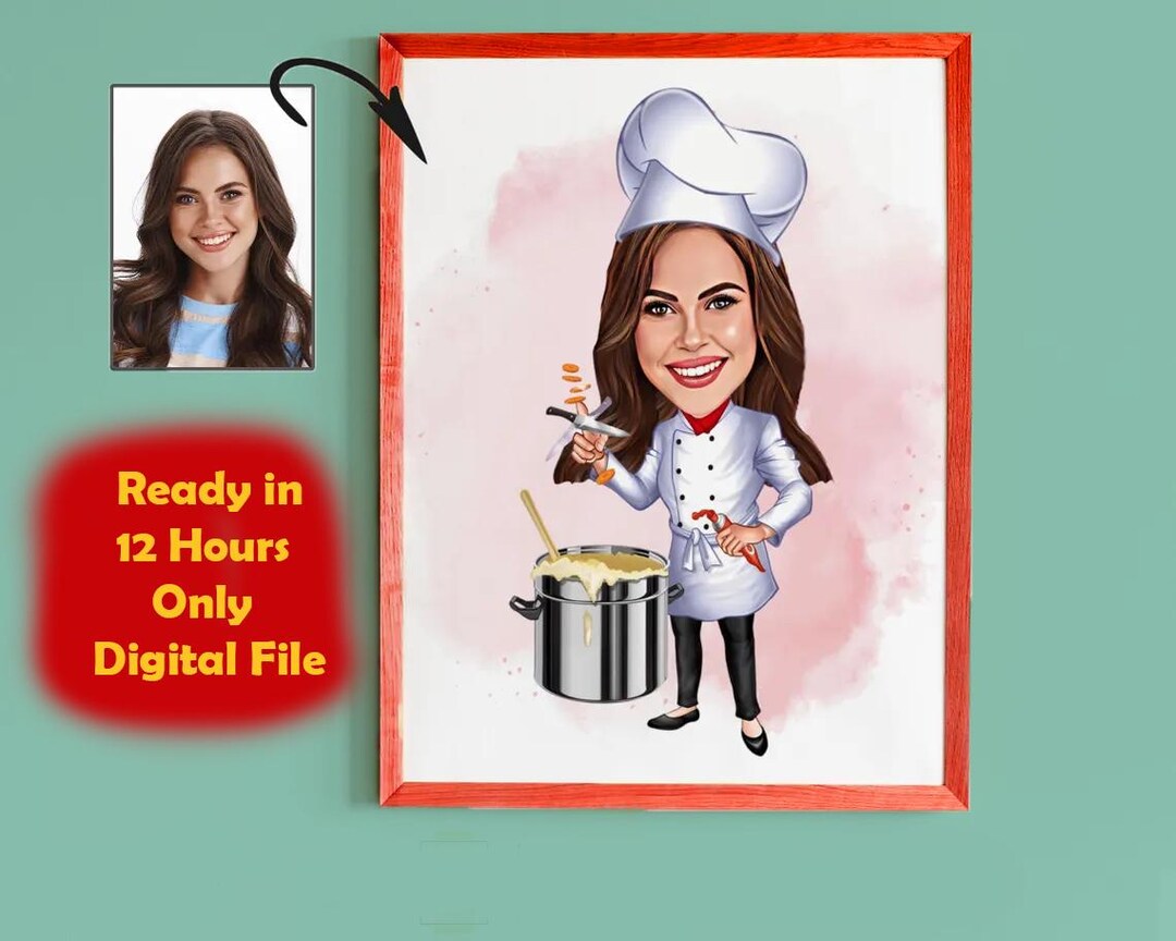 Custom Woman Chef Cartoon Portrait • Personalized Cooking Caricature ...