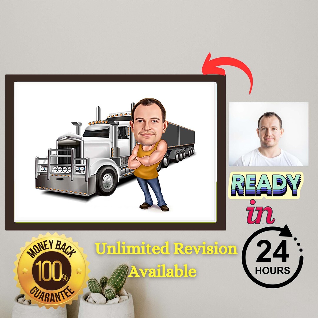 Custom Truck Driver Caricature Personalized Trucker Gift Fun Cartoon ...