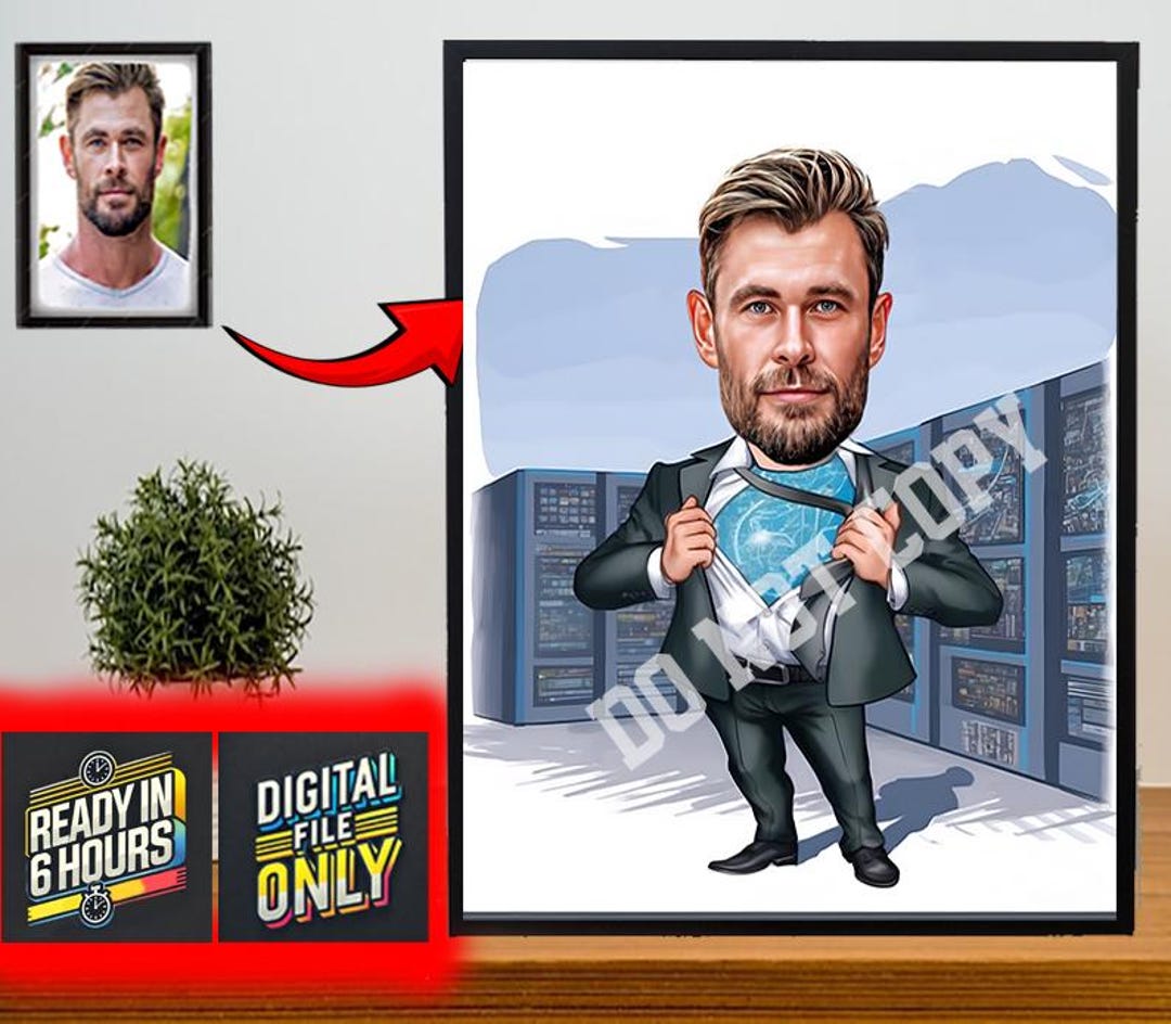 Personalized Computer Engineer Cartoon Portrait, Custom IT Manager ...