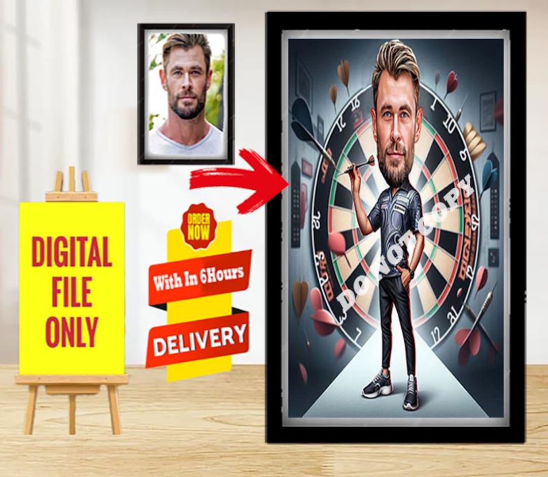 Personalised Darts Player Cartoon Portrait, Custom Darts Caricature ...