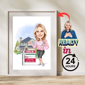 Realtor Cartoon Gift, Custom Female Real Estate Agent Caricature ...
