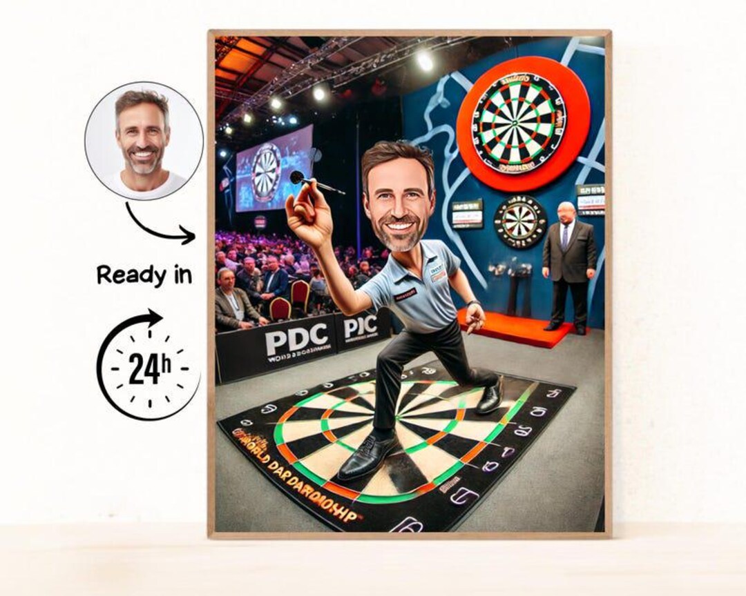 Personalised Darts Player Cartoon Portrait, Custom Darts Caricature ...