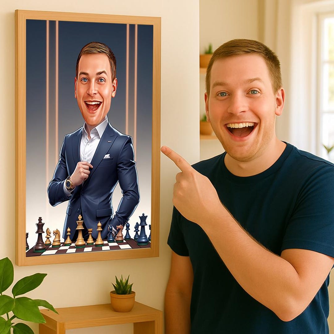 Custom Chess Caricature Portrait | Personalized Chess Player Gift ...