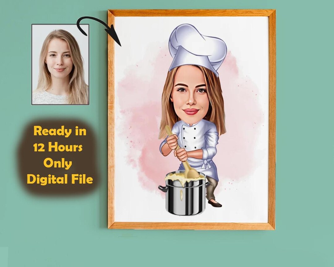 Personalized Woman Chef Cartoon Portrait • Custom Cooking Caricature ...