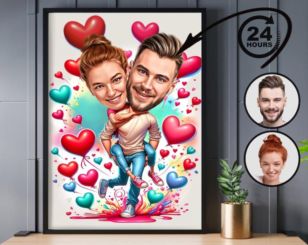 Custom Couple Cartoon Portrait, Couple Portrait, Couple Gift, Couple ...