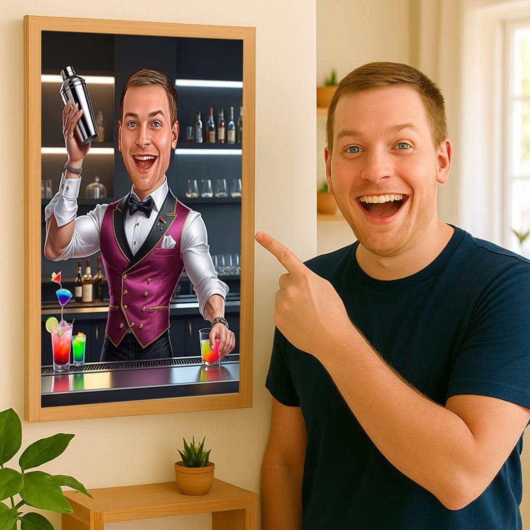 Custom Bartender Caricature: Personalized Cartoon Portrait (digital ...
