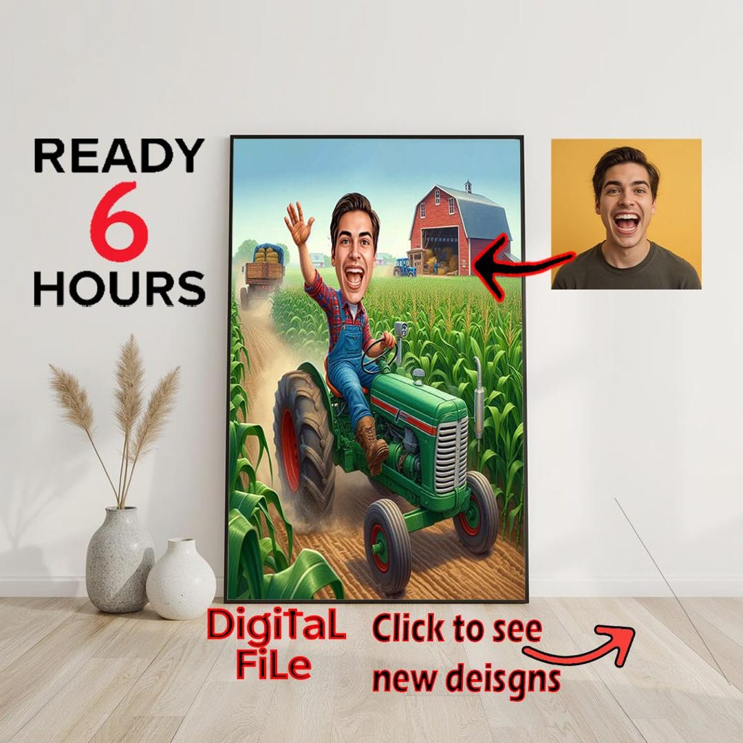 Custom Farmer Cartoon Portrait, Tractor Portrait, Gift for Farmer ...