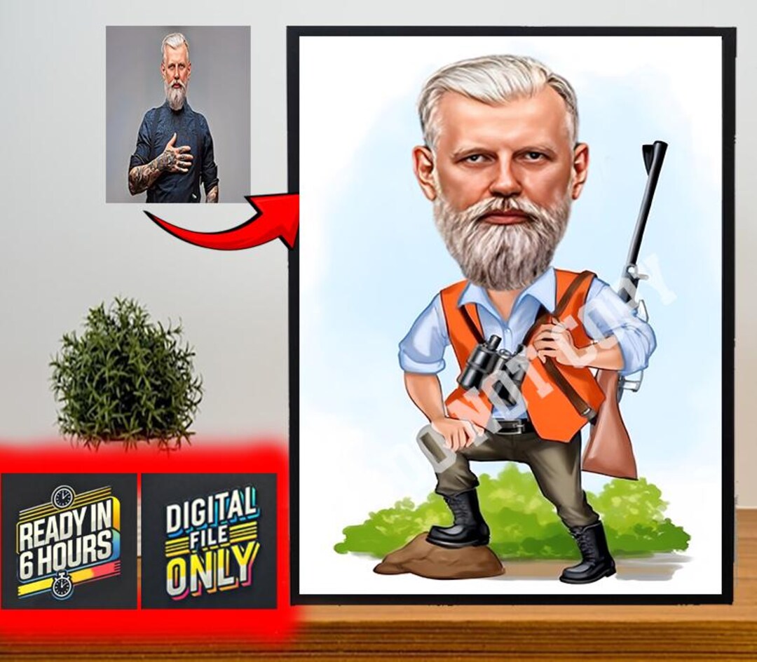Custom Hunter Caricature From Photo | Personalized Cartoon Portrait ...