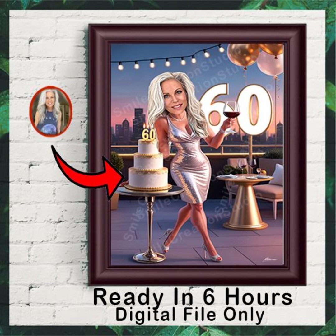 Personalized 60th Cartoon Portrait, Custom Happy Birthday Caricature ...