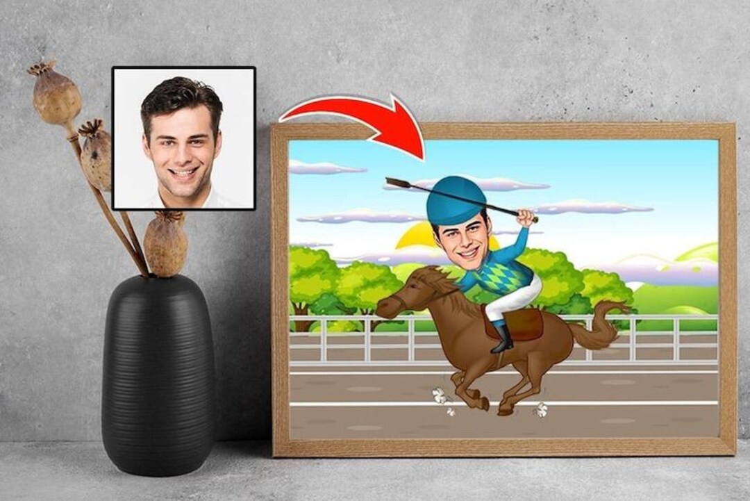 Horse Racing Gift, Horse Racing Caricature From Photo, Funny Horse ...