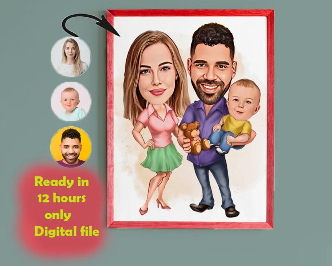 Custom Family Cartoon Portrait, Family Portrait, Family Gift, Family ...