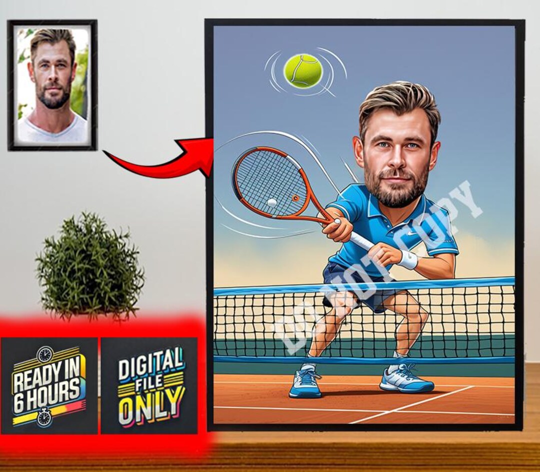 Custom Tennis Player Cartoon Portrait | Personalized Tennis Caricature ...
