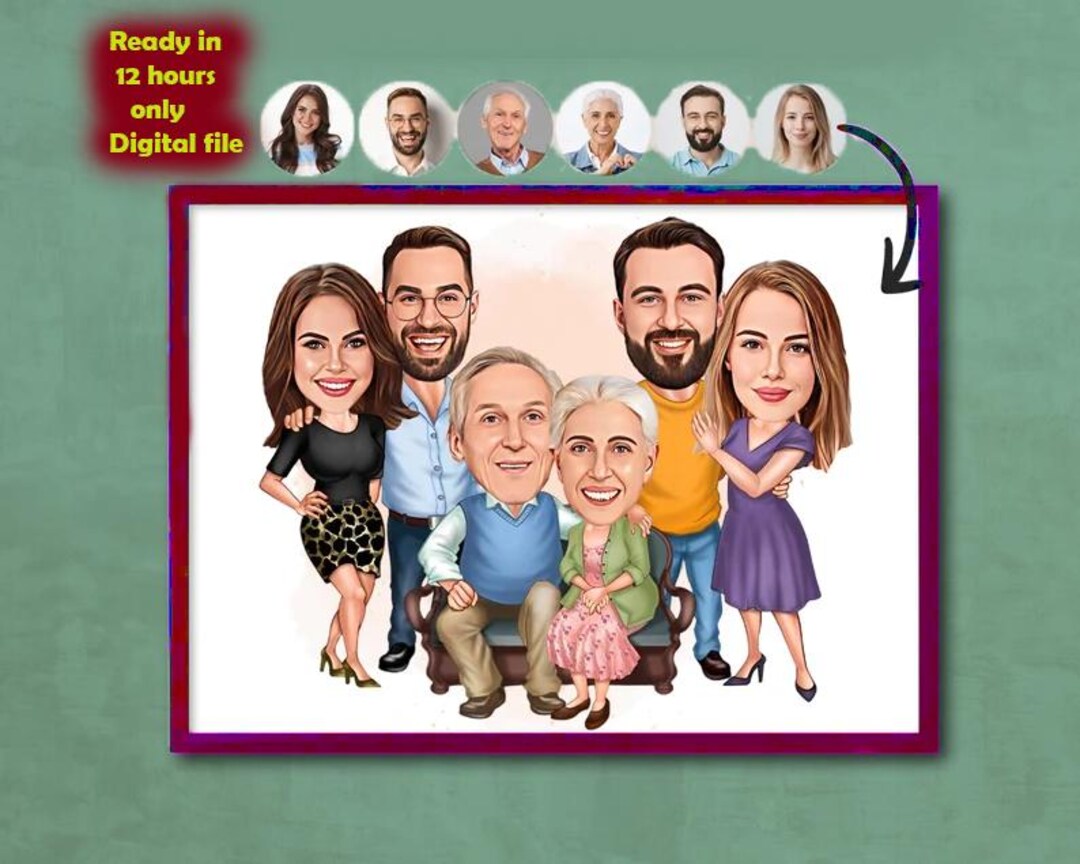 Custom Family Cartoon Portrait | Family Caricature From Photo ...