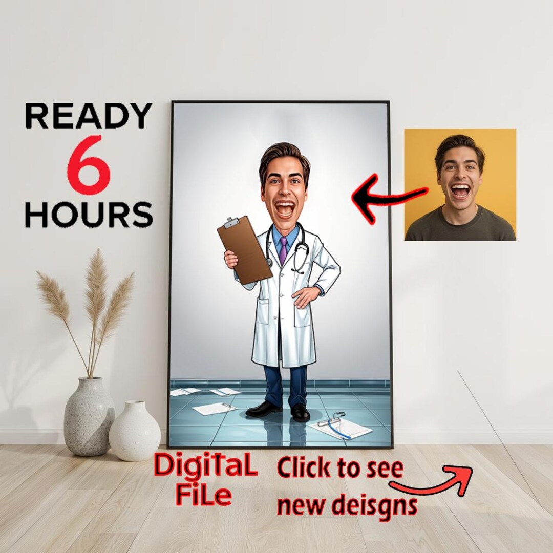 Doctor Cartoon Portrait,doctor Gift,custom Doctor Caricature, Doctor ...
