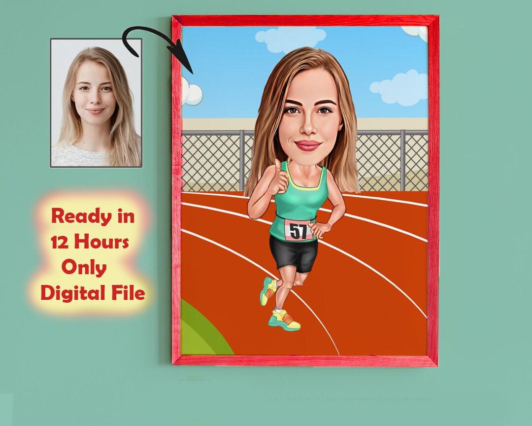 Custom Runner Cartoon Portrait, Runner Portrait, Runner Gift, Runner ...