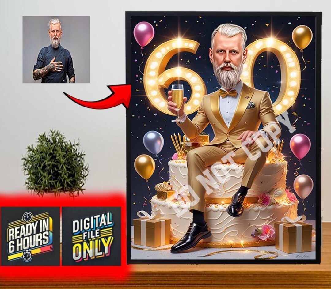 Custom 60th Man Cartoon Portrait | 60th Birthday Caricature | Birthday ...