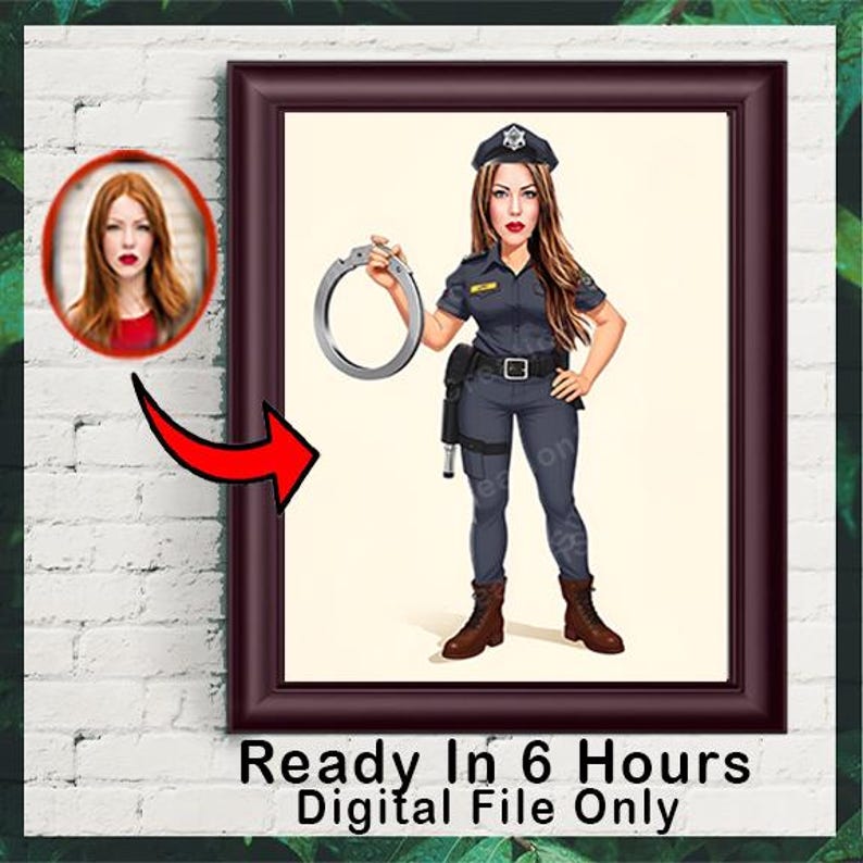 Personalized Police Officer Cartoon Portrait, Custom Police Caricature ...