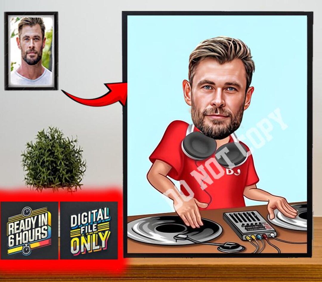 Personalized DJ Cartoon Portrait, Custom DJ Caricature Drawing From ...