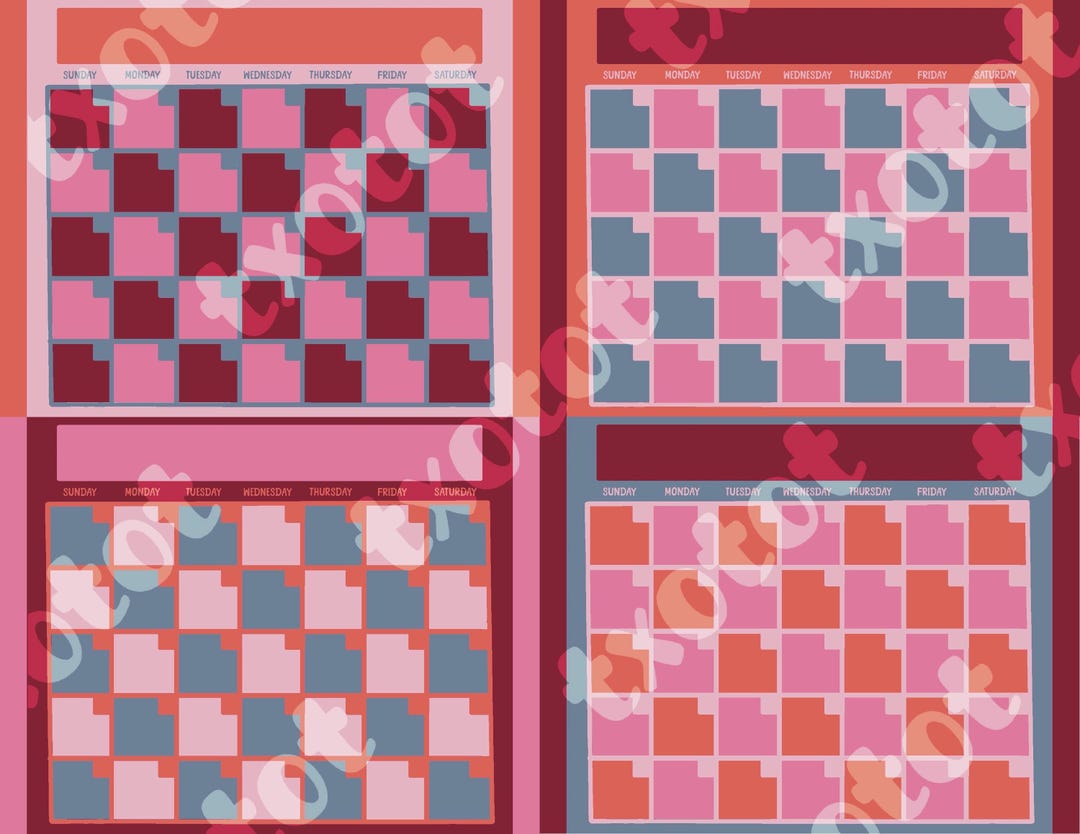 Undated Monthly Calendar Bundle Horizontal - Etsy