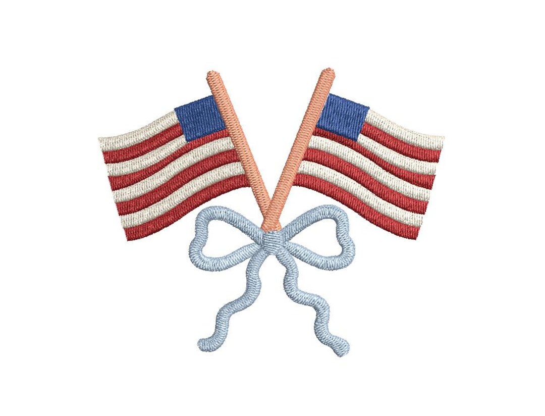 American Flag Embroidery Designs, American Flag With Ribbon Bow ...