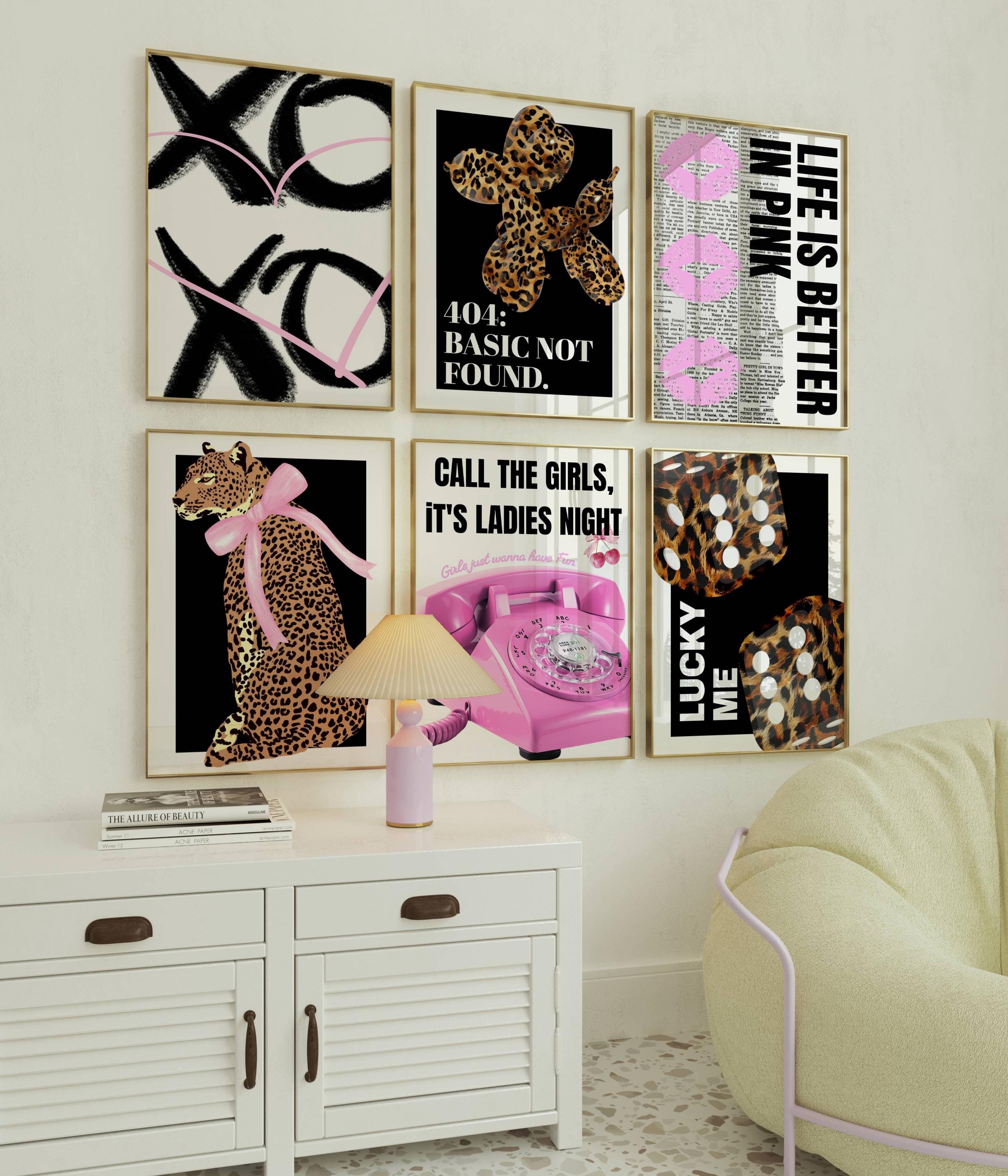 Gallery Girly Prints Set of 14 Pink Vintage Prints XOXO Black and Pink ...