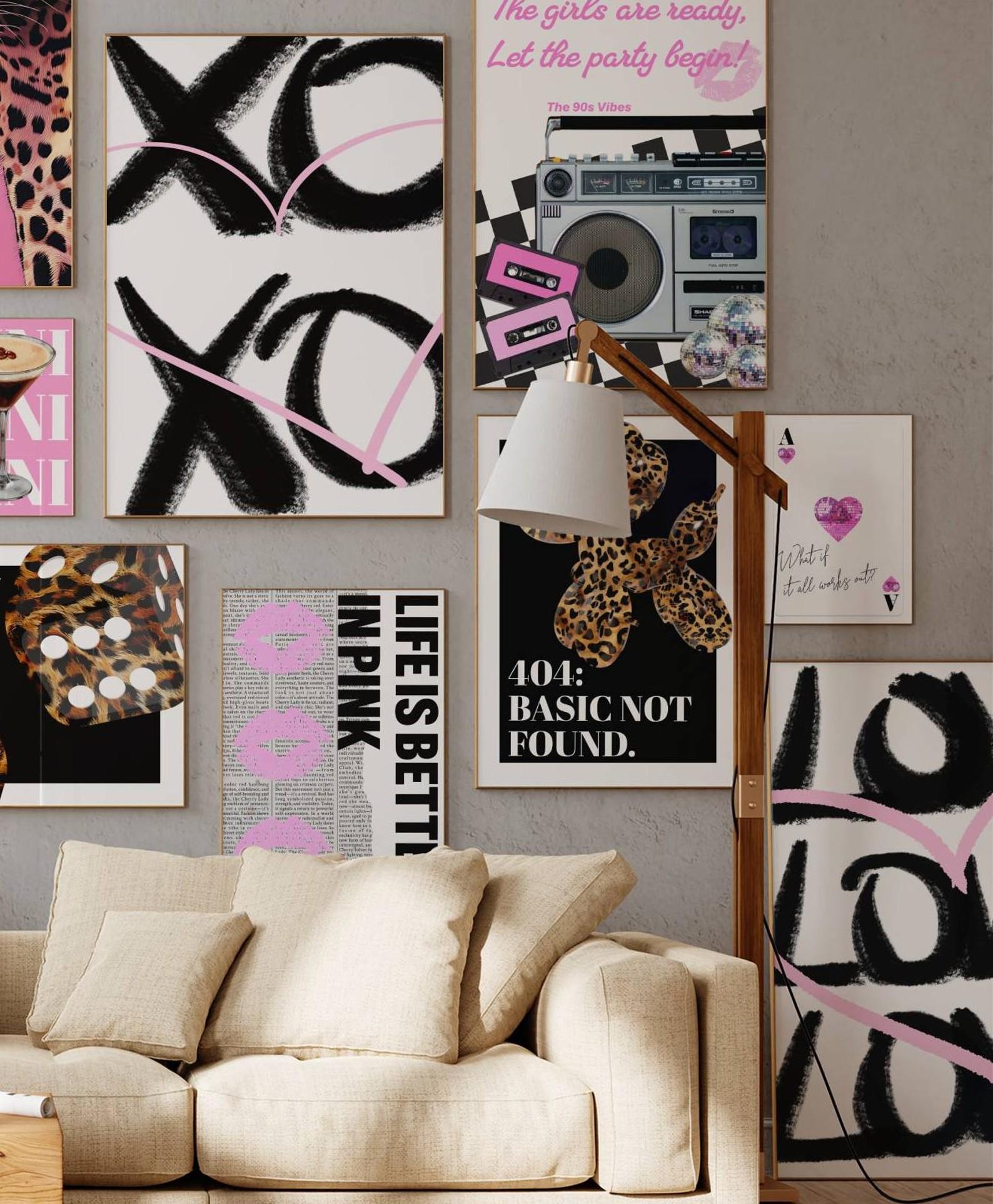 Gallery Girly Prints Set of 14 Pink Vintage Prints XOXO Black and Pink ...