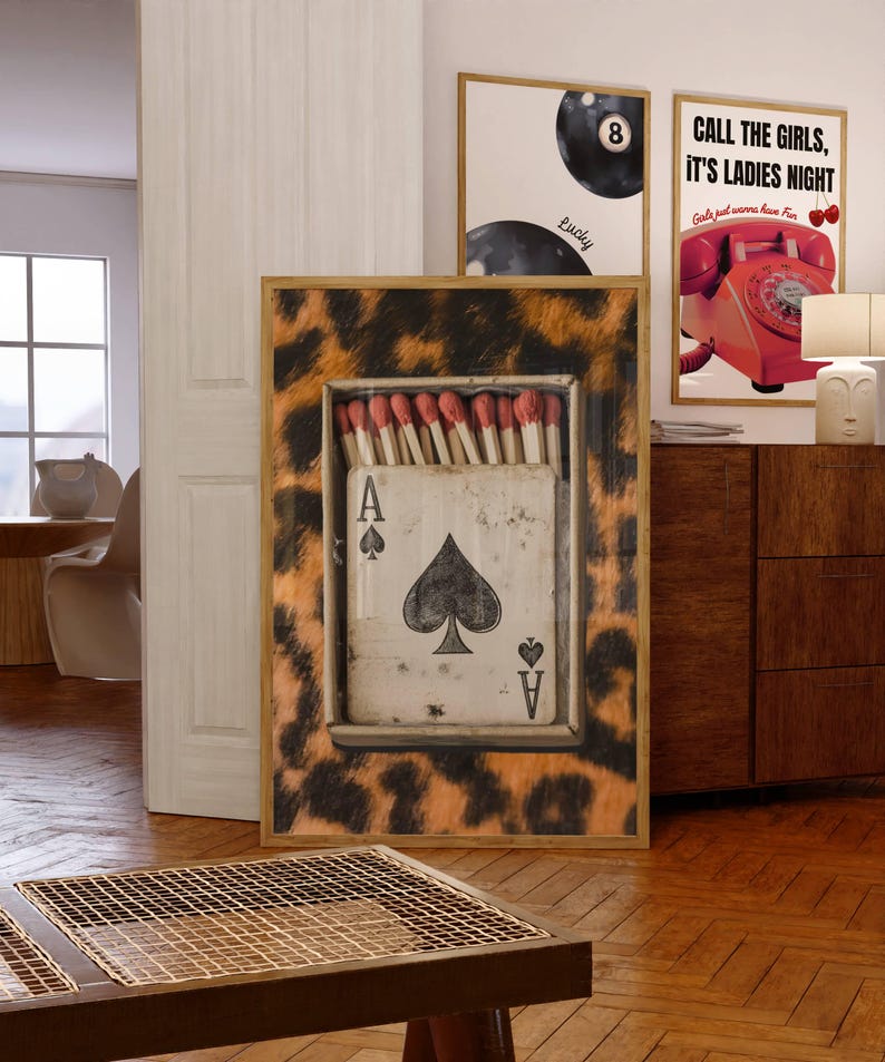 Retro Leopard Matchbox Printable Wall Art, Playing Card Poster, Kitchen ...