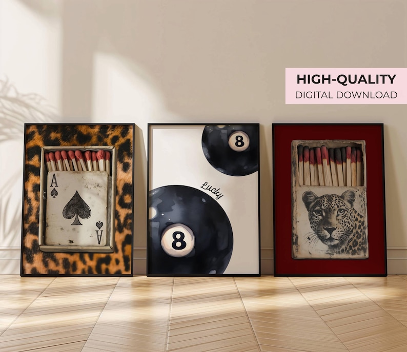 Set of 3 Posters, Red Poster, Leopard Wall Art, Red Fashion Wall Art ...