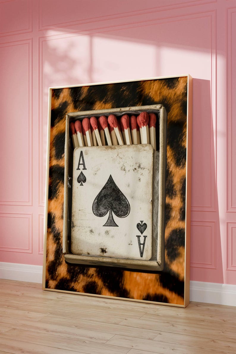 Retro Leopard Matchbox Printable Wall Art, Playing Card Poster, Kitchen ...