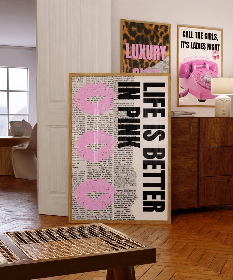 Retro Vintage Baby Pink News Wall Art Print Poster Aesthetic Decor ...