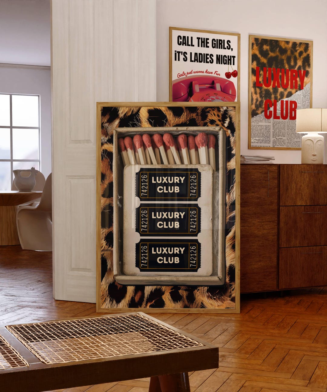 Retro Leopard Matchbox Printable Wall Art, Luxury Club Poster, Black ...