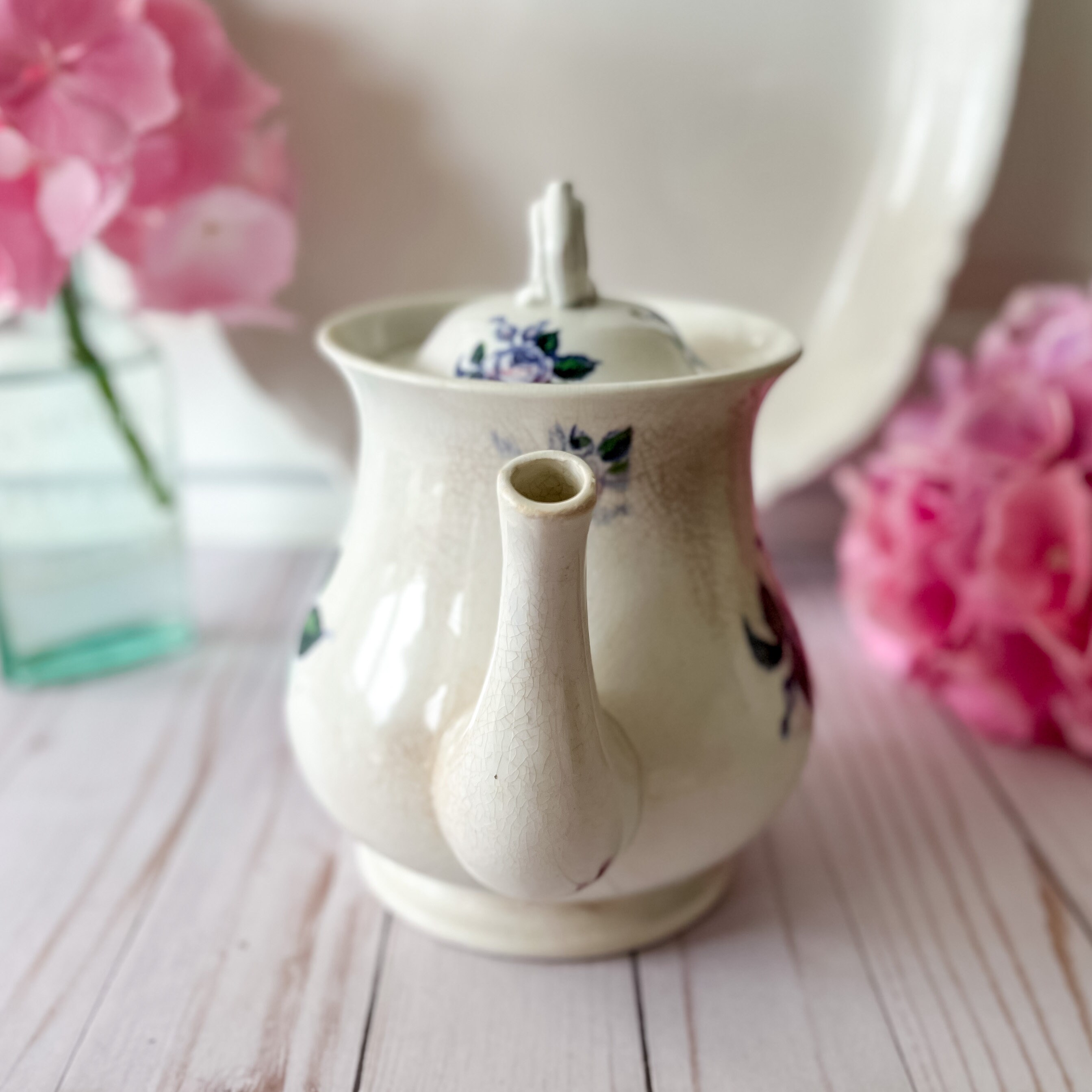 Antique Stained and Crazed Floral Ironstone Teapot - Etsy