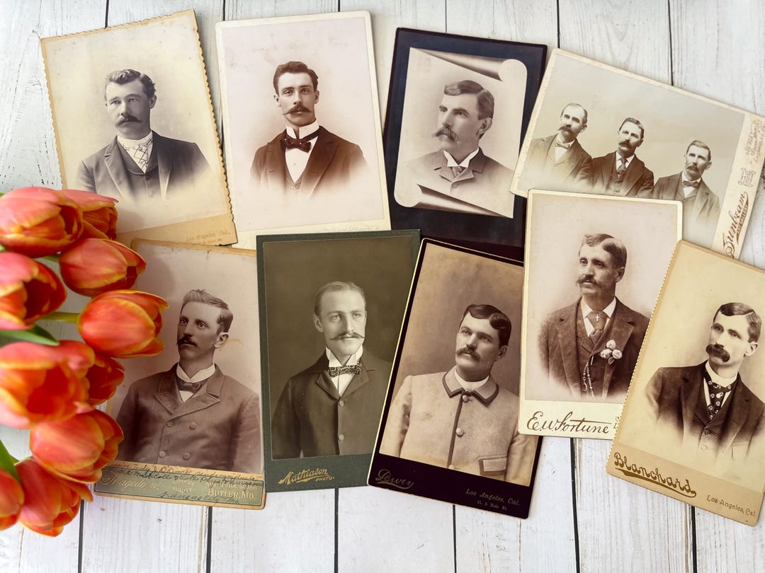 Set of Nine Antique Cabinet Card Photographs of Mustached Men - Etsy
