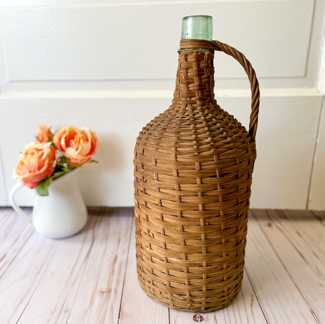 Antique Wicker Wrapped Demijohn - Etsy