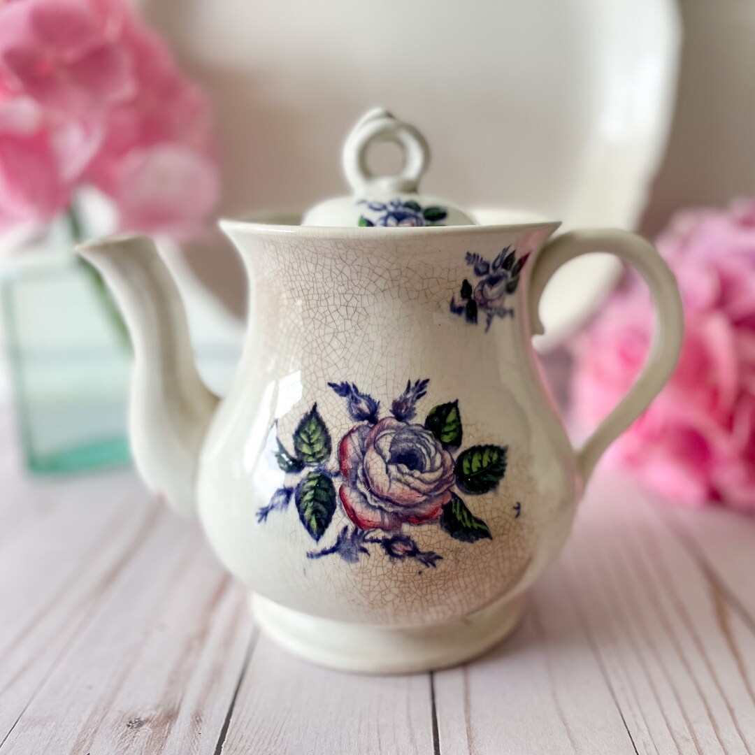 Antique Stained and Crazed Floral Ironstone Teapot - Etsy