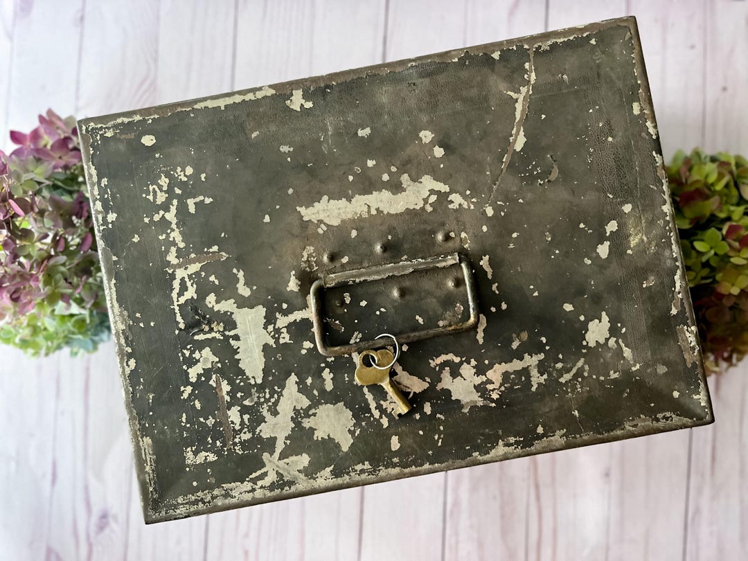 Vintage Chippy Black Metal Box With Key - Etsy