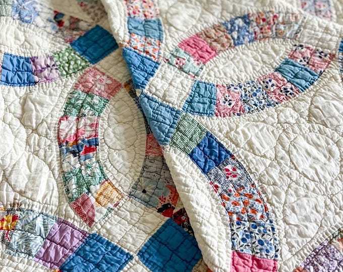 Vintage Handmade Double Wedding Ring Quilt - Etsy