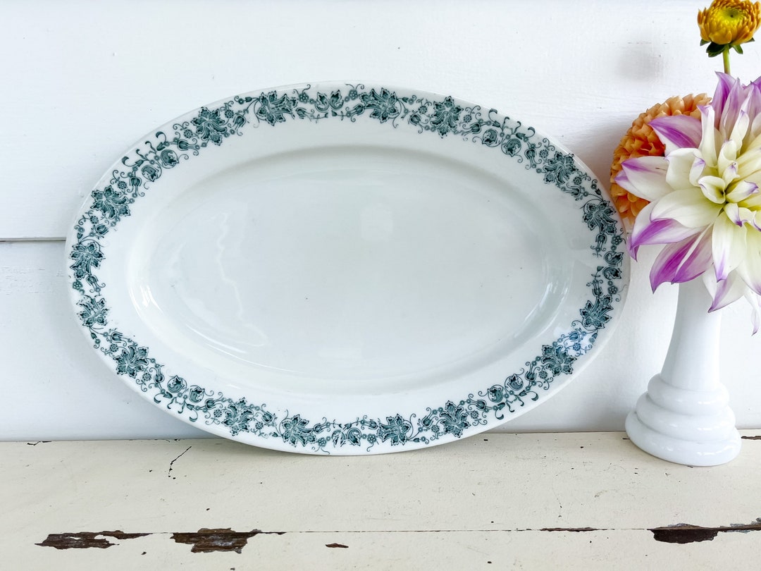 Vintage Shenango China Oval Platter With Blue Floral Border - Etsy